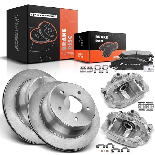 A-Premium Pair Rear Rotor & Ceramic Brake Pad + Brake Caliper for Chevy ...