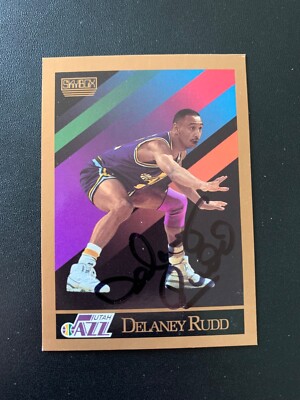 Delaney Rudd Signed 1990-91 Skybox Rookie Card Utah Jazz Autograph COA ...