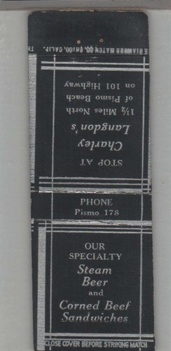 Matchbook Cover - California Charley Langdons Corned Beef Sandwiches ...