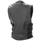 Men's Black Leather Motorcycle Biker Zippered Vest with Side Straps ...