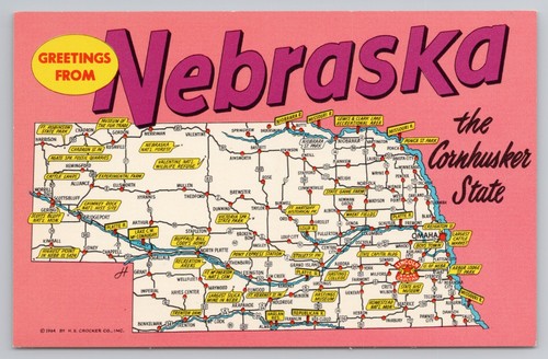 Greetings from Nebraska State Map of Cornhusker State Postcard | eBay