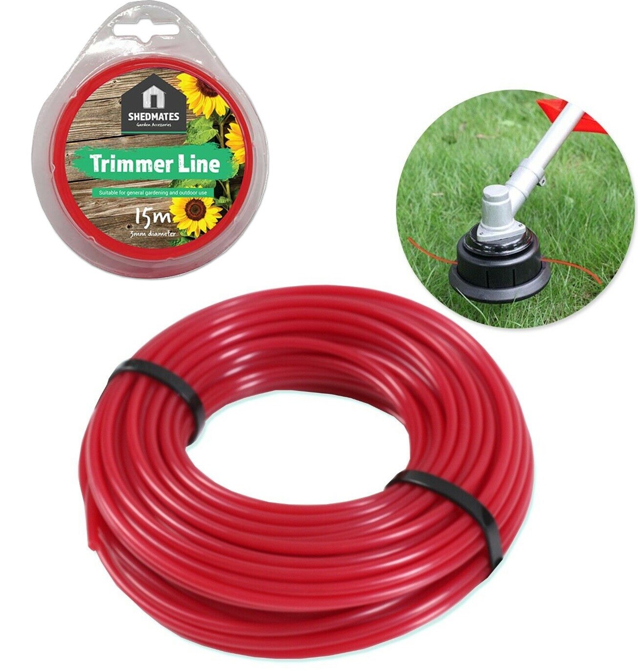 15m x 3mm STRIMMERS LINE Trimmer Petrol Thick Red Heavy Duty Nylon ...