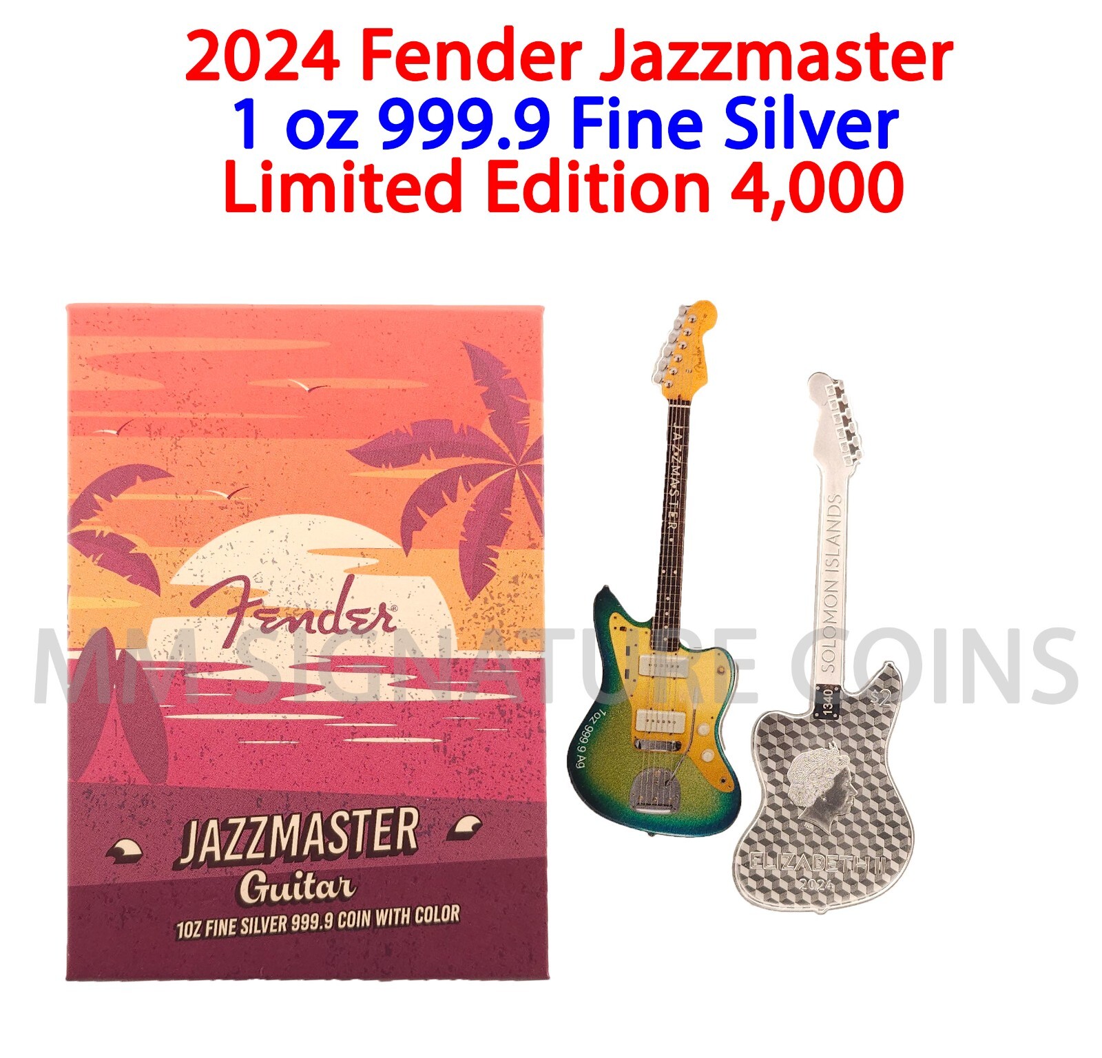 2024 1 oz $2 Silver Fender Jazzmaster Guitar Coin Solomon Islands PAMP ...