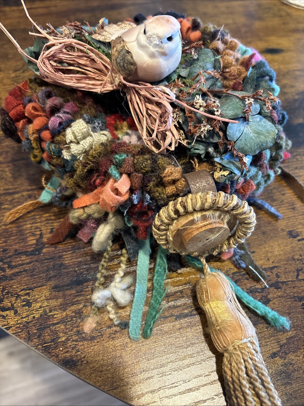 Artisan Hand Needle Punched Wool Messy Nest W/Miniature Bird W/VTG ...