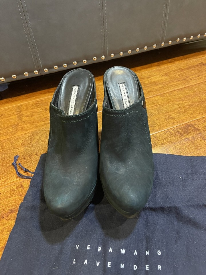 VERA WANG LAVENDER NEW $395 9 M 40 DARK FOREST GREEN LEATHER PLATFORM ...