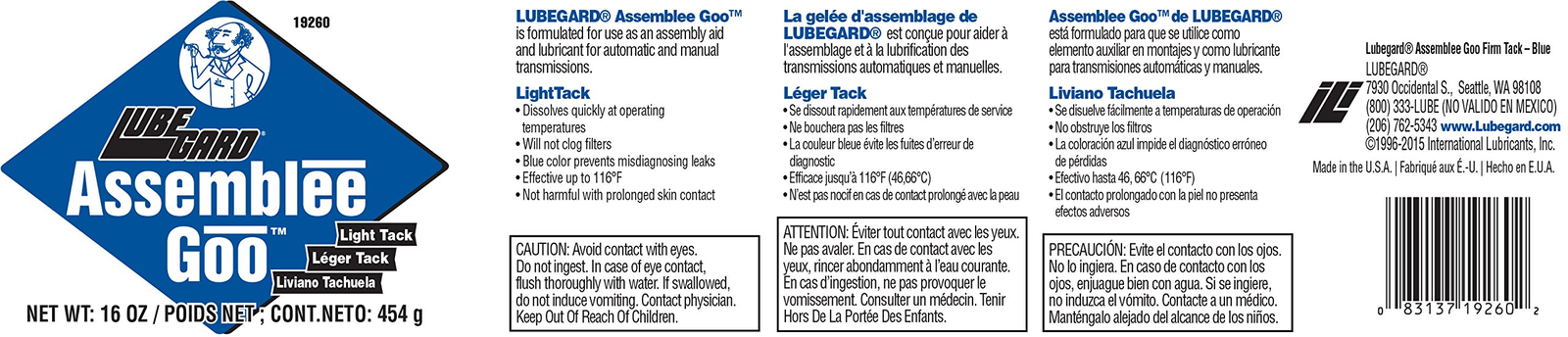 LUBEGARD 19260 Dr. Tranny Assemblee Goo Blue Light Tack Lubricant 16oz ...