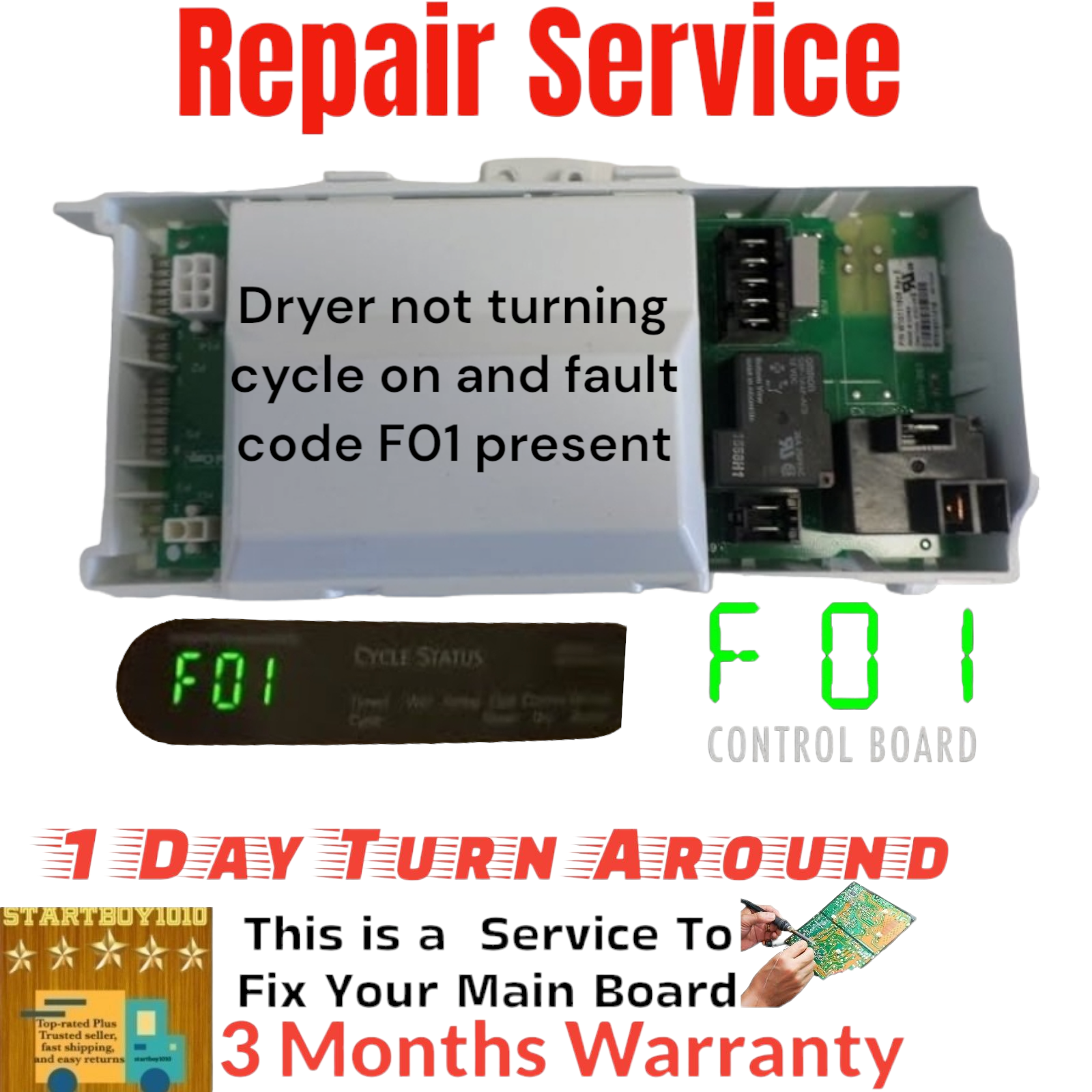 REPAIR SERVICE Whirlpool W10111606 WPW10111606 Control Board F01 | eBay