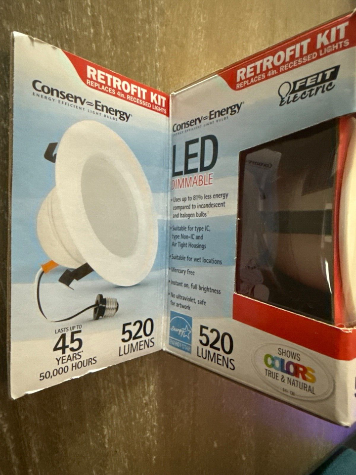 FEIT Electric 4" LED Dimmable 50w Retrofit Recessed Light Kit 9.7W 520 ...