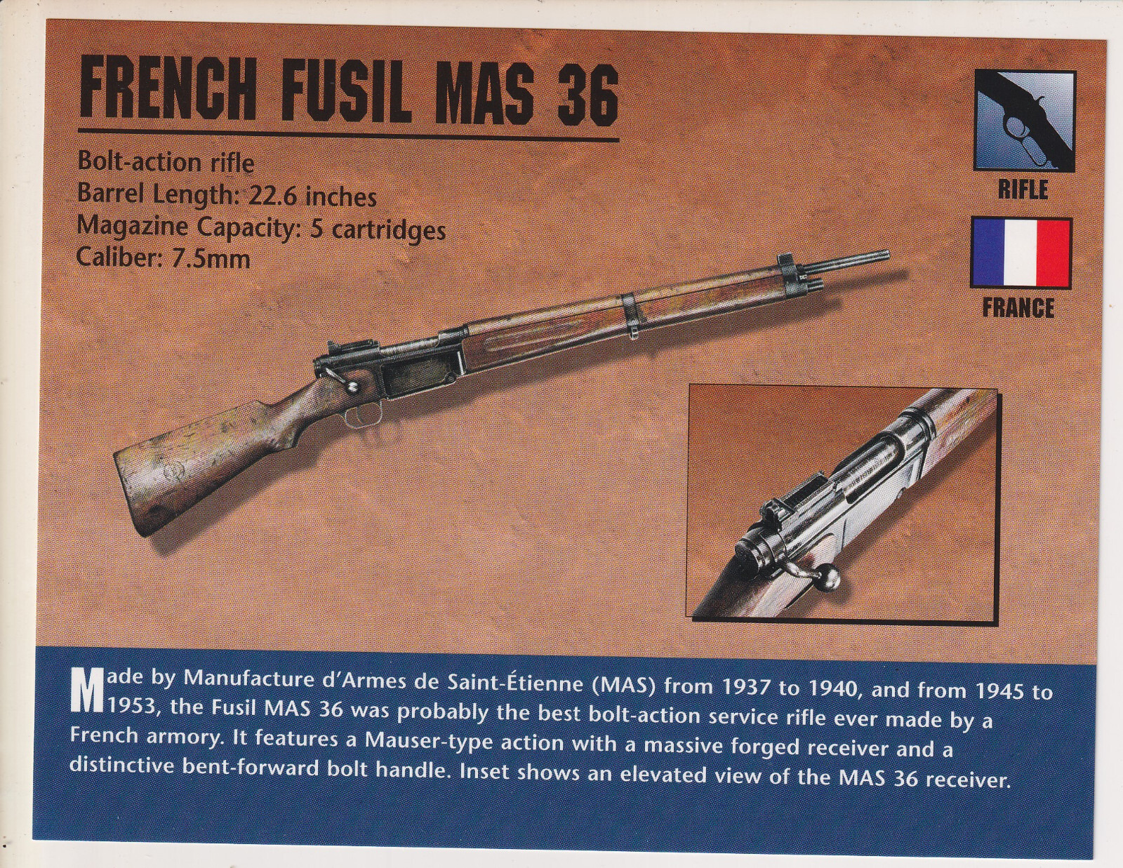 FRENCH FUSIL MAS 36 Rifle France Atlas Classic Firearms Gun PHOTO CARD ...