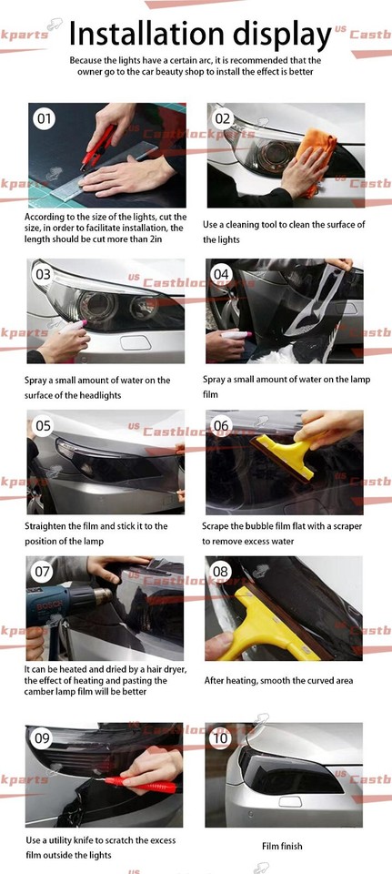 12''x78'' Fit For Headlight Taillamp Transparent Green Clear Len Vinyl ...