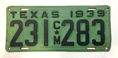 1939 TEXAS COMMERCIAL LICENSE PLATE 13" X 6" | eBay