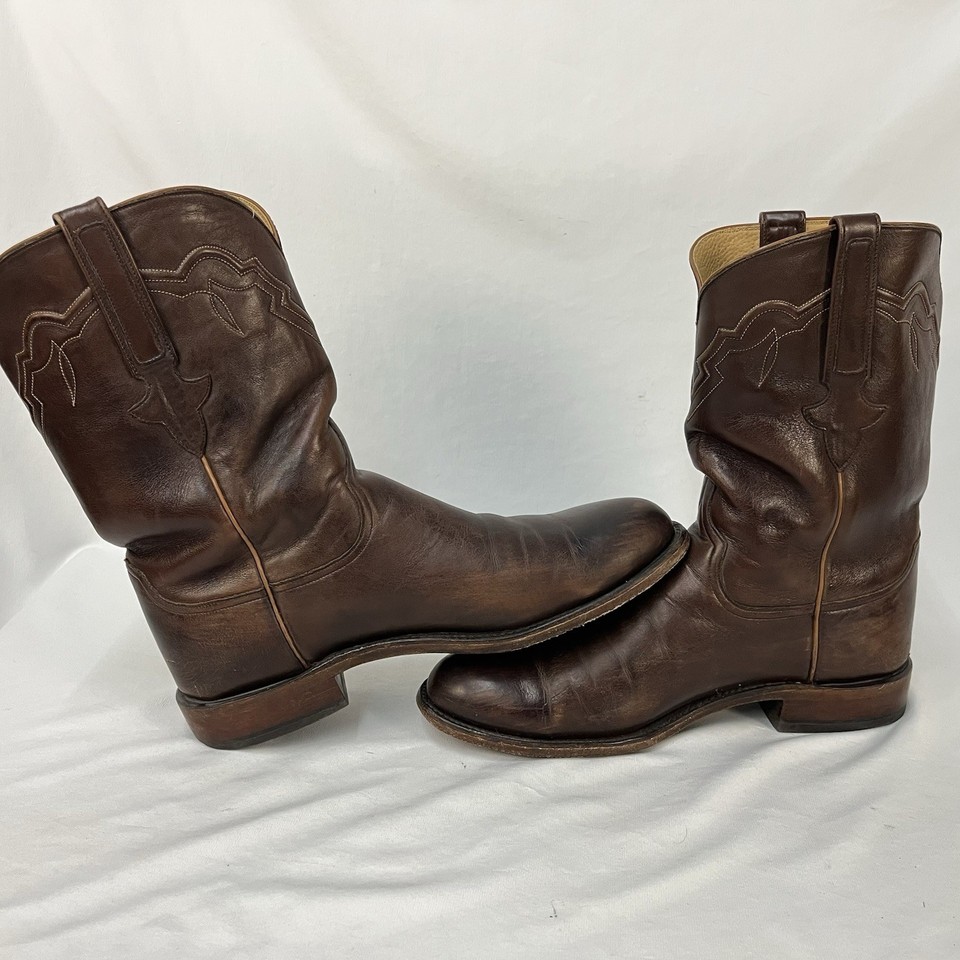 LUCCHESE BOOTMAKER DARK BROWN SUNSET ROPER COWBOY WESTERN BOOTS SIZE 10 ...
