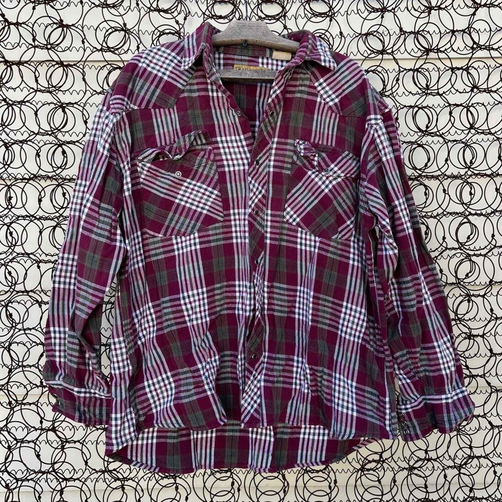 Vintage maroon plaid heavy weight pearl snap long sle… - Gem