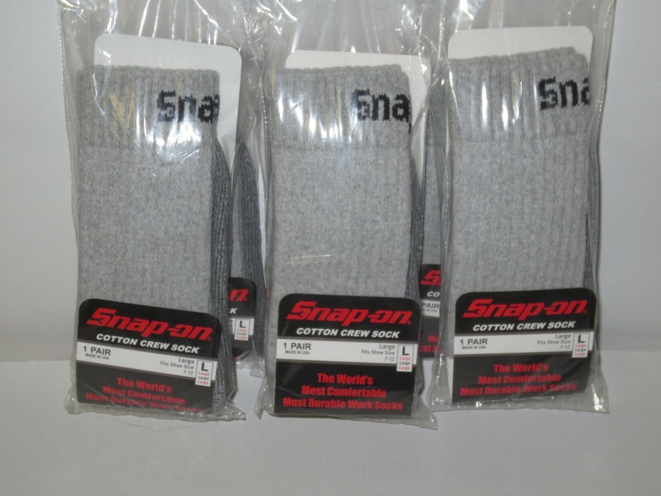 6 PAIRS = SNAP-ON Crew Socks, GRAY ~ LARGE ~ FREE SHIPPING ~ MADE IN ...