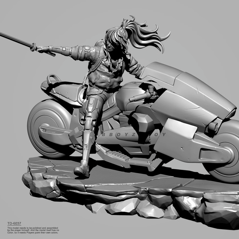 1/24 Resin Female motorcycle rider Warrior Unassembled Unpainted td ...