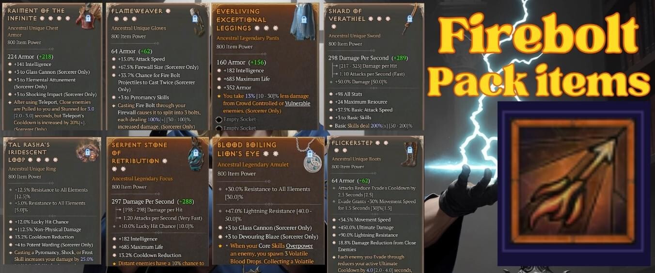 💥 Diablo 4💥SS6💥Sorcerer ️Full item packs Fire Bolt Mekuna's ️ | eBay