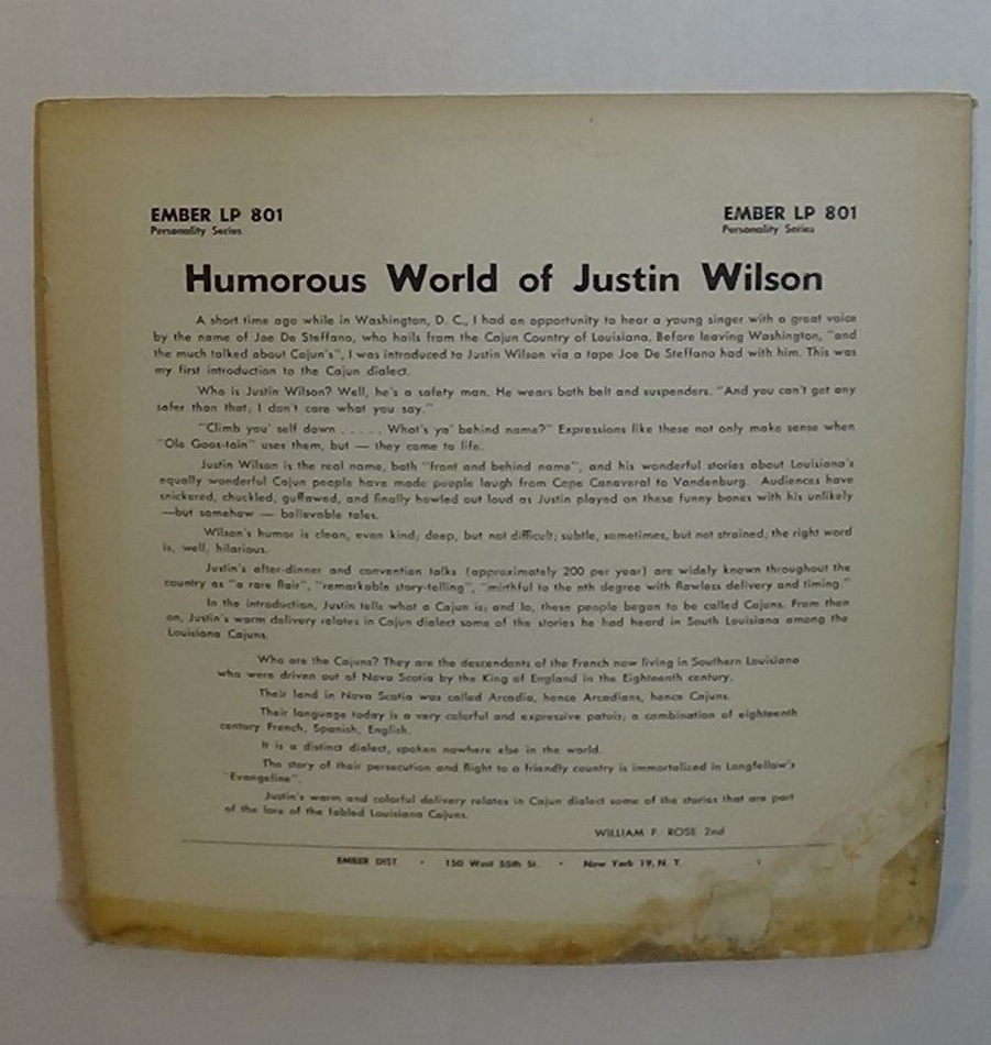 Justin Wilson The Humorous World Of 12" Vinyl Record Album LP 1961 ...