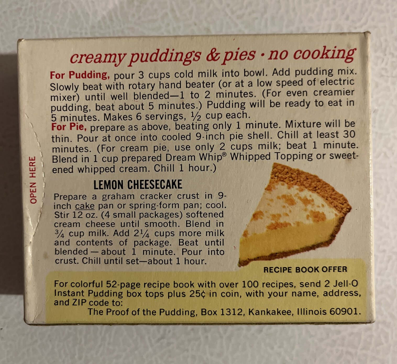 Vintage 1960's Unopened Large Box Jello Box Lemon Pudding Mix General ...