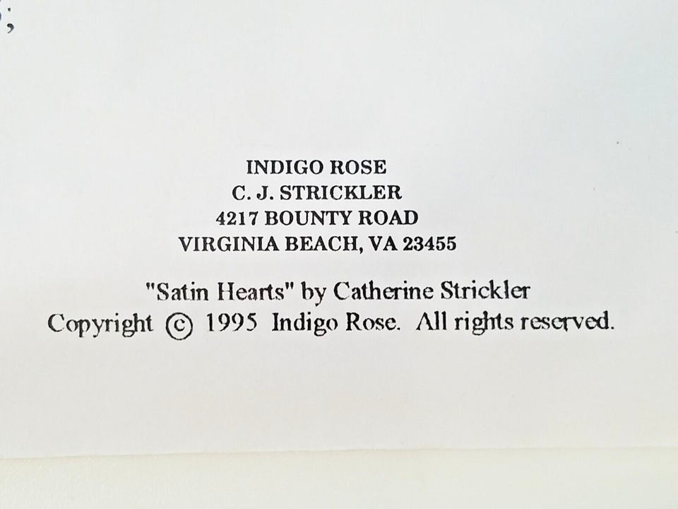 Indigo Rose SATIN HEARTS cross stitch pattern & 25ct Fabric 1995 ...