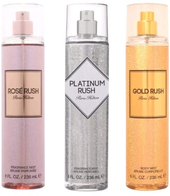 Paris Hilton Fragrance Mist 3 Bottles Rose Rush Gold Rush Platinum Rush ...