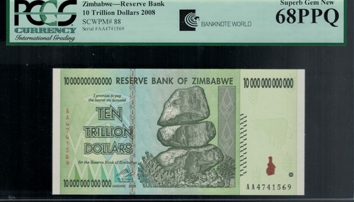 PCGS "Banknote World" Sample Note Zimbabwe 10 Trillion Dollars 2008 P ...