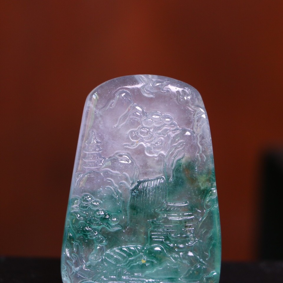 Perfect High Ice Chinese Jadeite Jade Precision Carvied Landscape ...