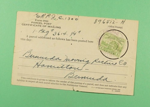 DR WHO PARCEL POST CERTIFICATE OF MAILING #728 WE PERFIN TO BERMUDA ...