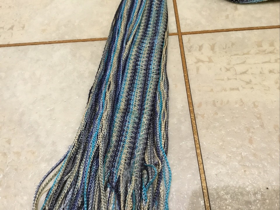 Long Blue Gold Black Striped Mesh/Net Scarf Soft Feel With Tassels ...