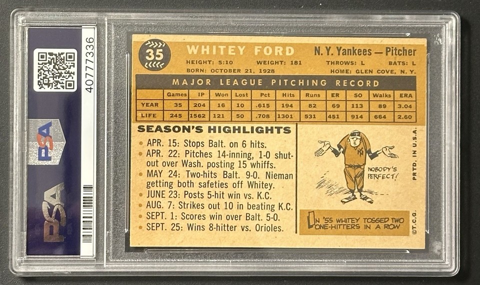 1960 TOPPS # 35 WHITEY FORD YANKEES PSA 7 NM CENTERED | eBay