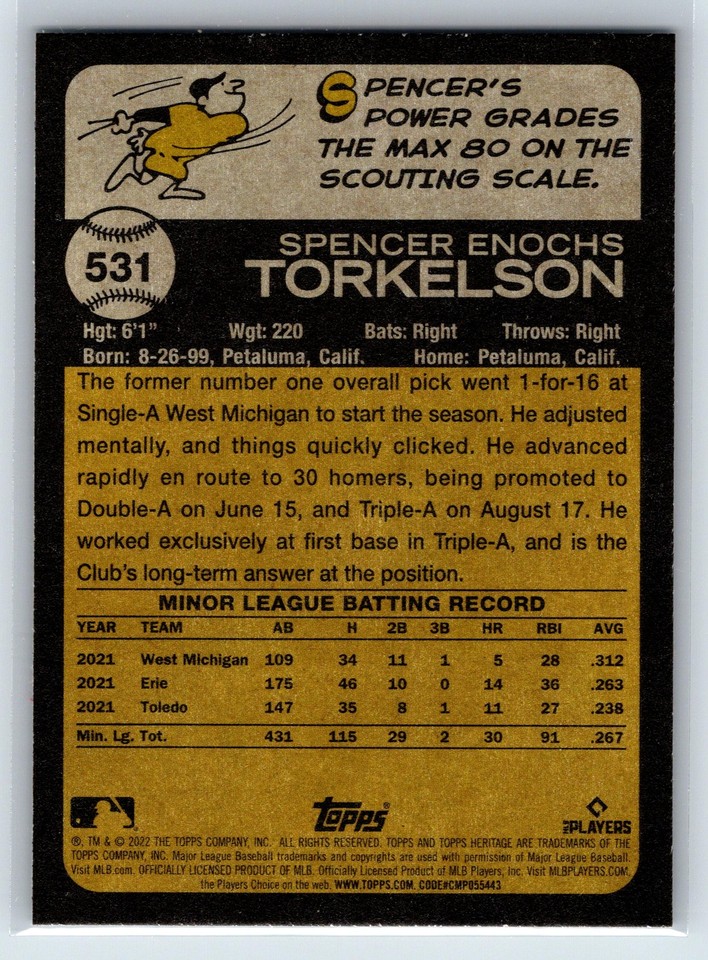 Spencer Torkelson 2022 Topps Heritage RC Detroit Tigers #531 | eBay