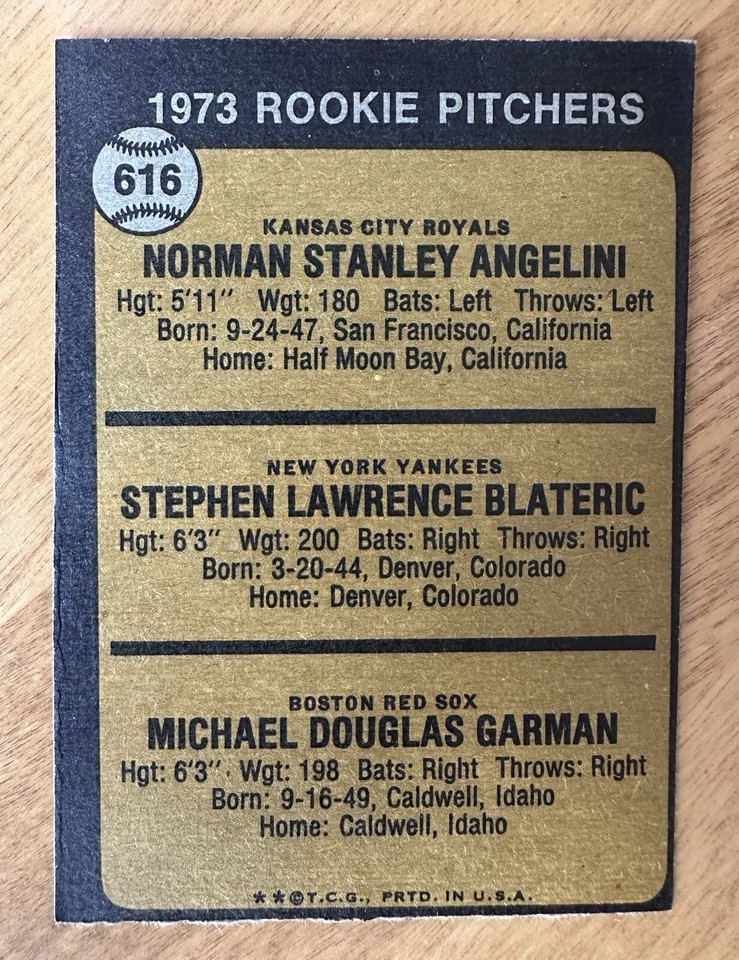 1973 Topps - High Number #616 Mike Garman, Steve Blateric, Norm ...