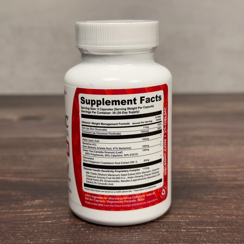 Oblemic Weight Management Berberine HCL Resveratrol 60 Capsules Exp ...