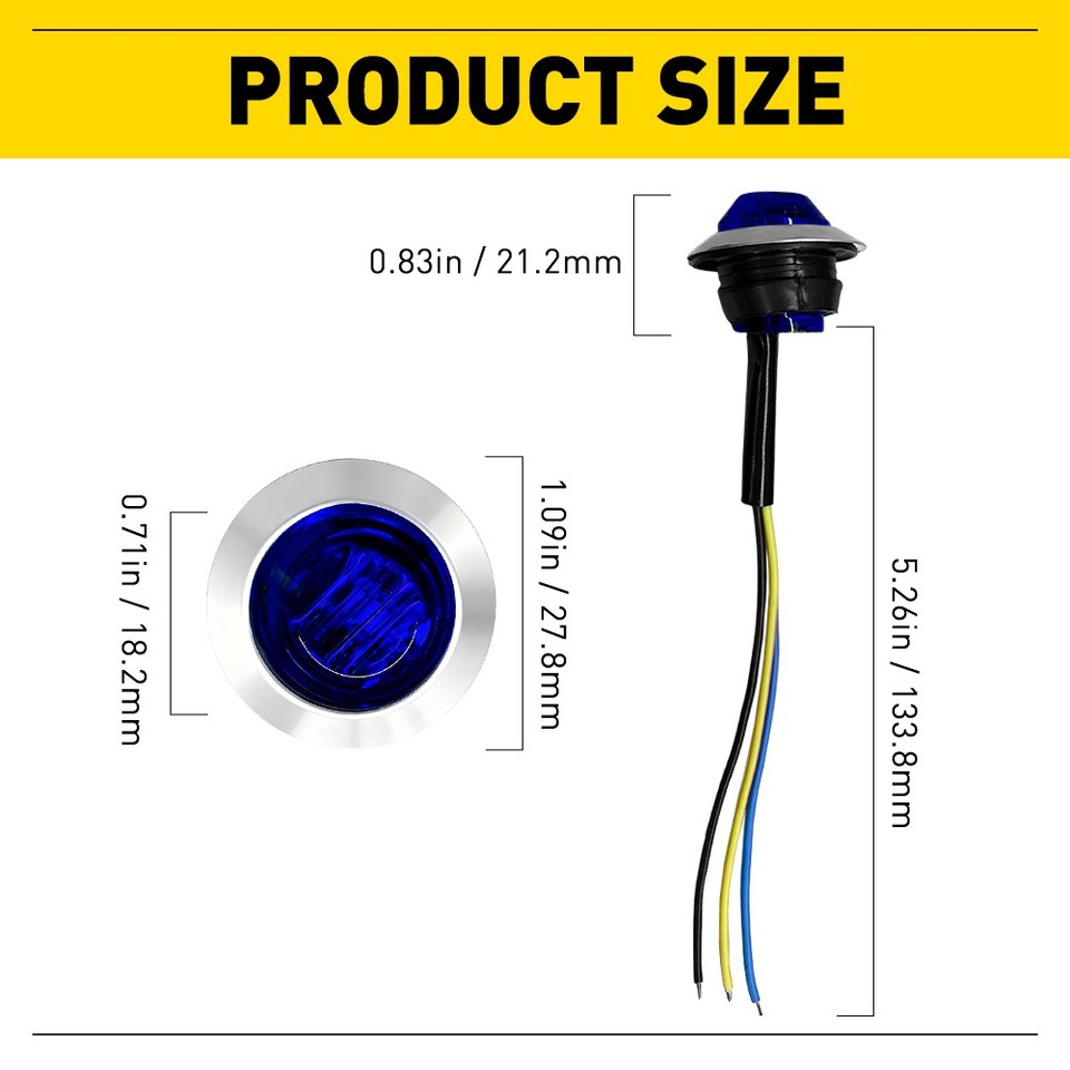 3/4" Strobe+Steady Marker Lights Dual Function Blue LED Flash 12V 24V ...