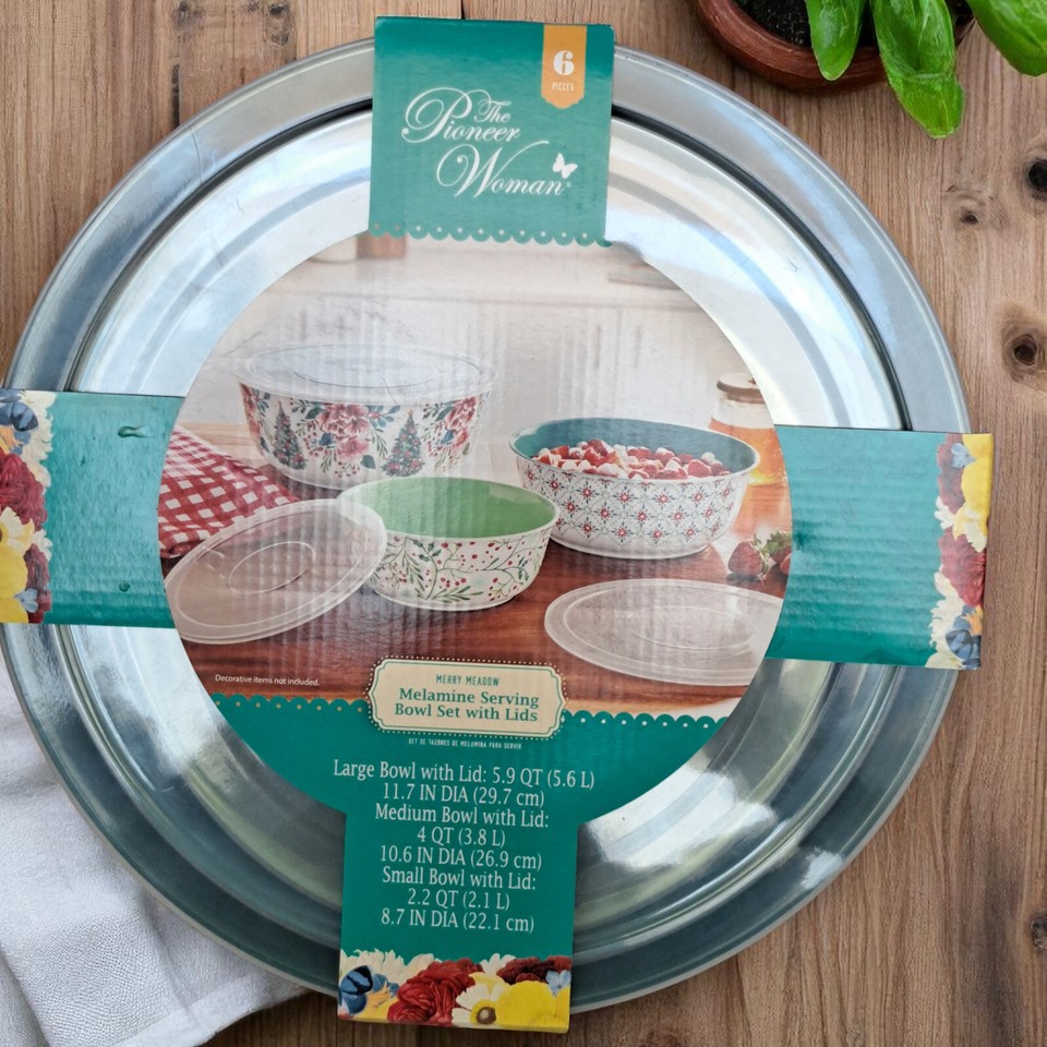 Pioneer Woman Merry Meadows Melamine Serving Bowls + Lid Set 6Pcs ...