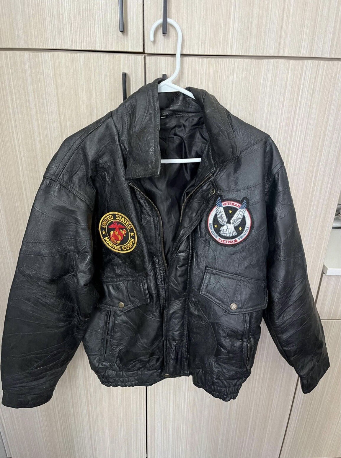 Genuine Leather Jacket w/ Marine Corps And Vietnam Ve… - Gem
