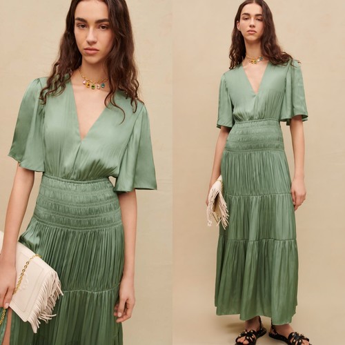Maje Rome green ruched midi dress U.S 10/12 | eBay