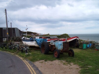 Photo 6x4 Fishing boats and tractor Overstrand A handful of fishing ...