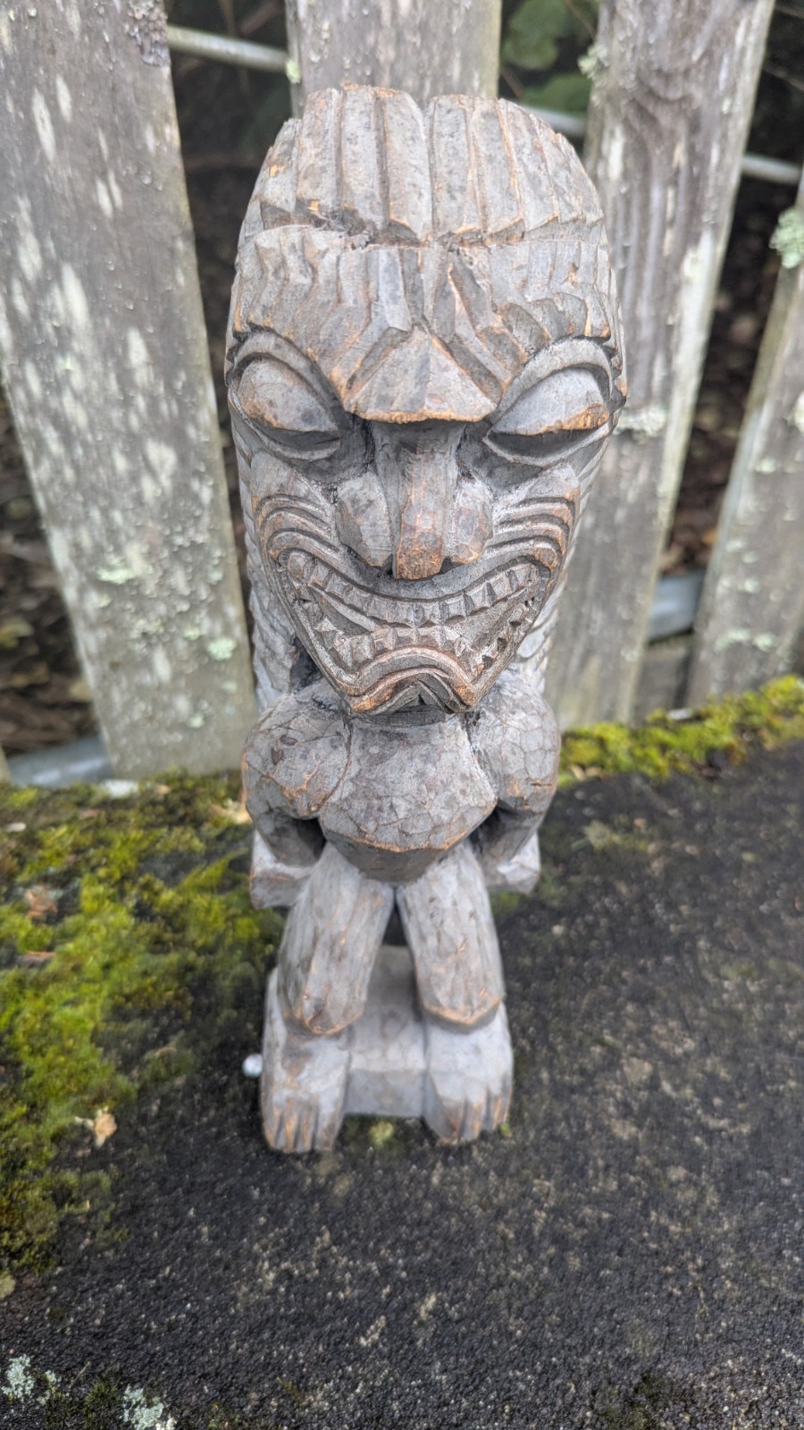 MCM-Large Tiki Statue Hand Carved Solid Wood Hawaiian Polynesian 13 1/4 ...