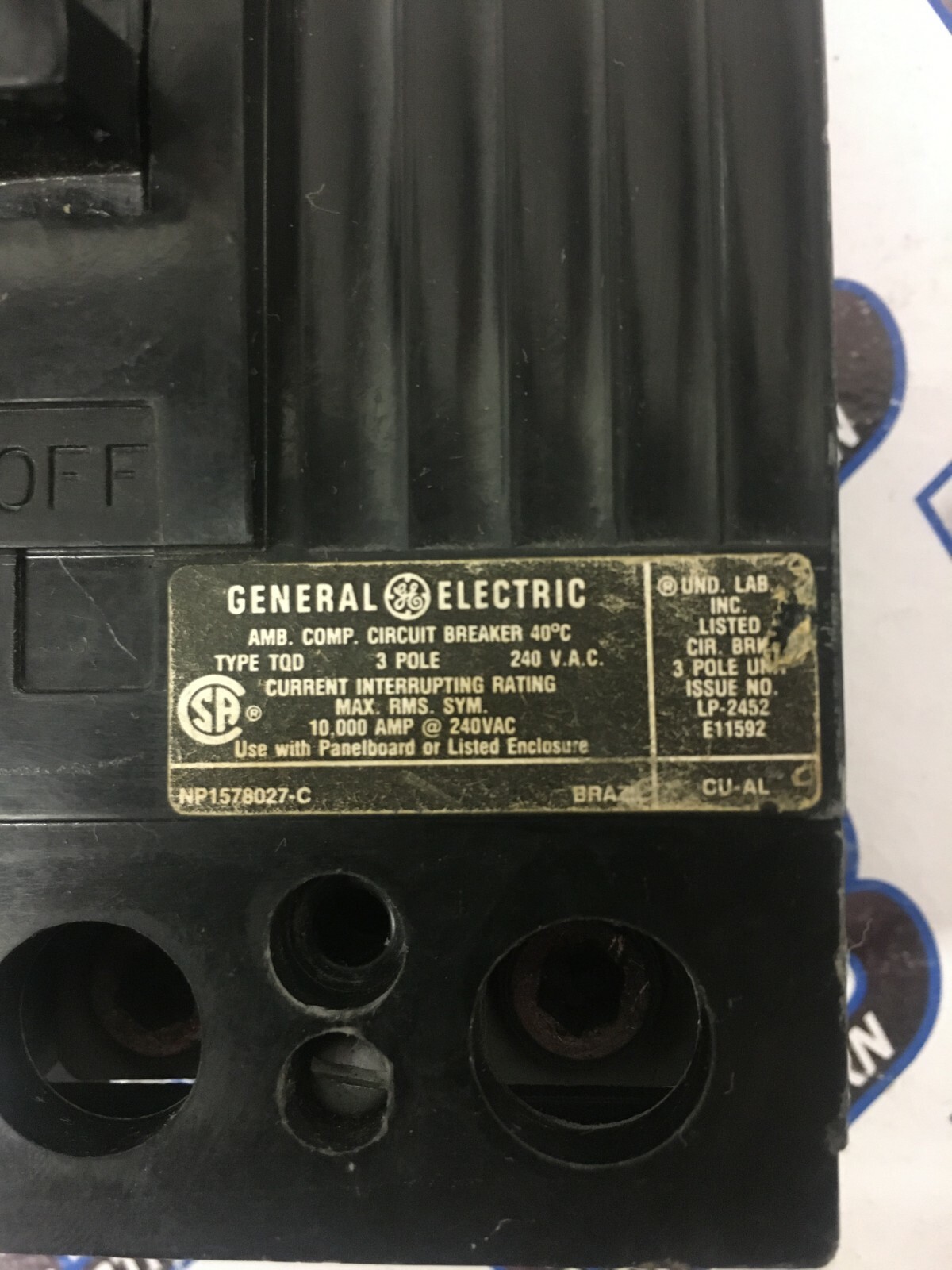 GE TQD32225, 225 Amp, 240 Volt, 3 Pole, Circuit Breaker- WARRANTY | eBay