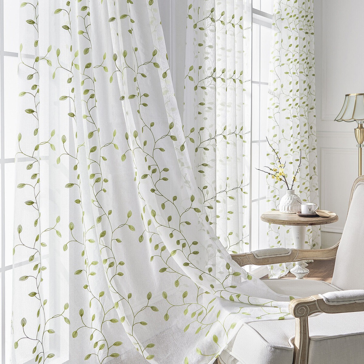 Beautiful Sheer Curtains Heather Dutton Flowing Leaves Seafoam Single