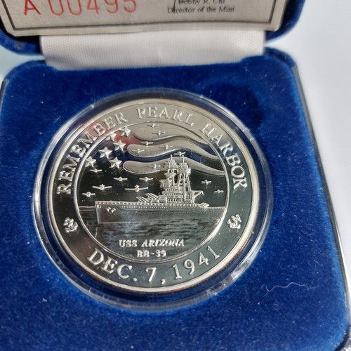 2005 Pearl Harbor/ USS Arizona Commemorative Silver Round w/ Box & COA ...