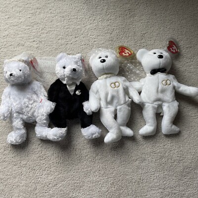 TY Beanie Babies - Lot of Four (4) WEDDING THEMED BEARS W/BONUS DRESS ...