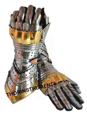 Medieval Knight Crusader Steel Gloves Armor Pair Brass Accents steel ...