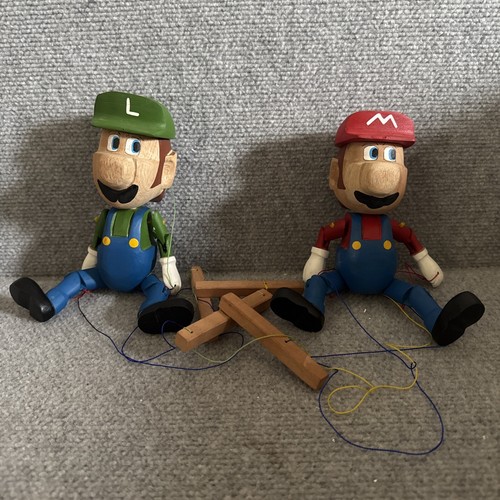 Super Mario Bros Luigi Mario Wooden Marionette Puppet Set Of 2 | eBay