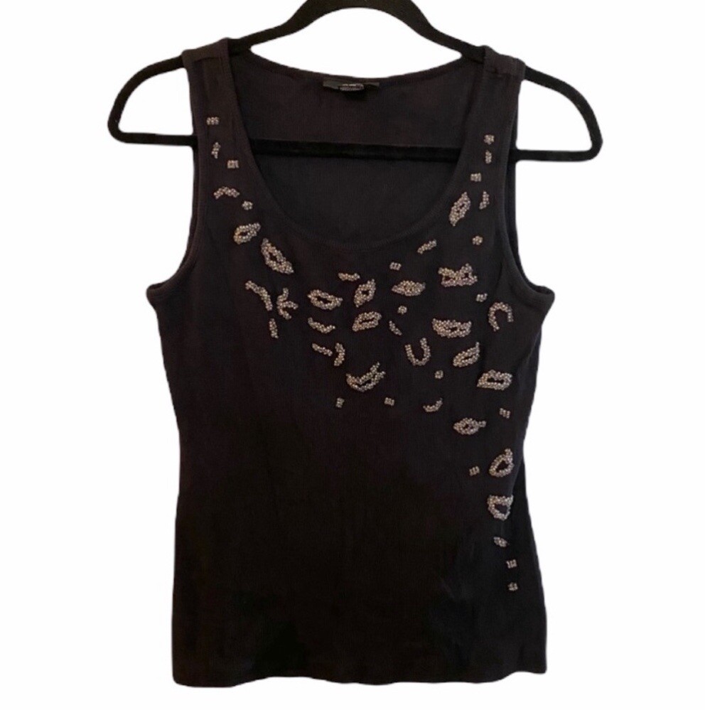 Alfani Petite - Size: LP | Black Ribbed Rhinestone Tank Top | eBay