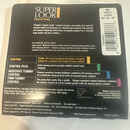 Playtex Super Look Control Panty Brief Tummy Panel Large White #986 VTG ...