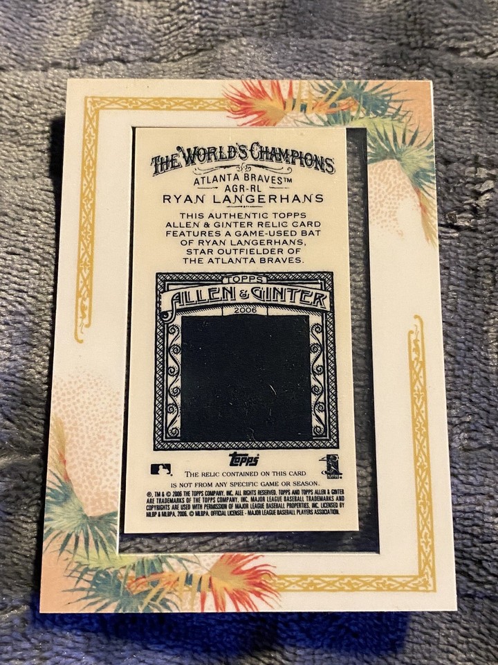 2006 Topps Allen and Ginter Relics #RL Ryan Langerhans Bat Atlanta ...