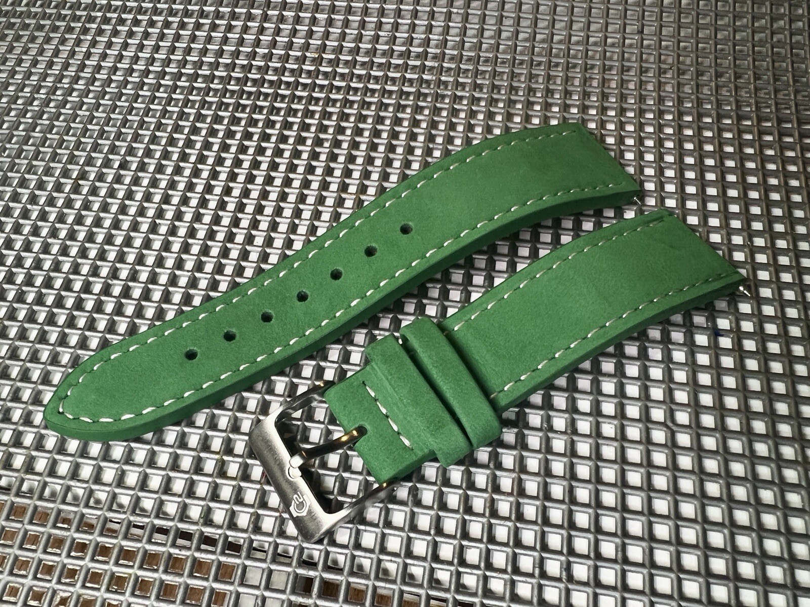 20mm GRASS GREEN Nubuck Leather Watch Strap Band WHITE Stitch | eBay