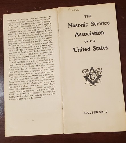 Masonic Service Association Bulletin No.9 1922 Morgan Affair (Stored #1 ...