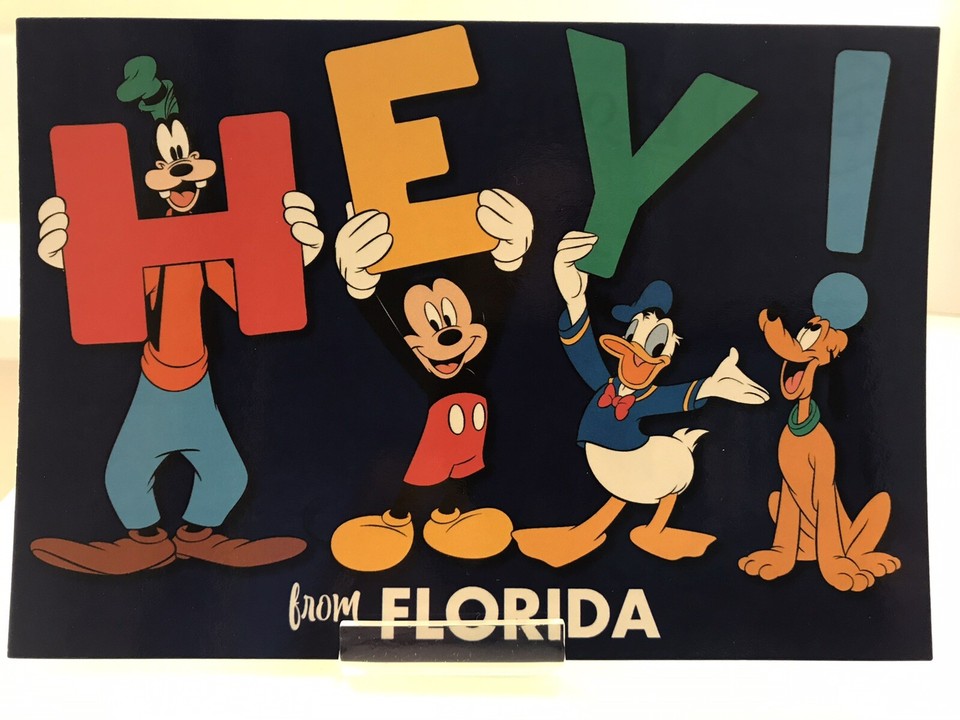 POSTCARD UNUSED DISNEY- HEY FROM FLORIDA FROM MICKEY, DONALD, PLUTO ...